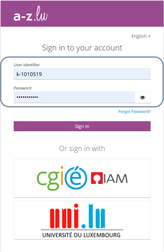 Log in with a valid library account – a-z.lu | Online Help